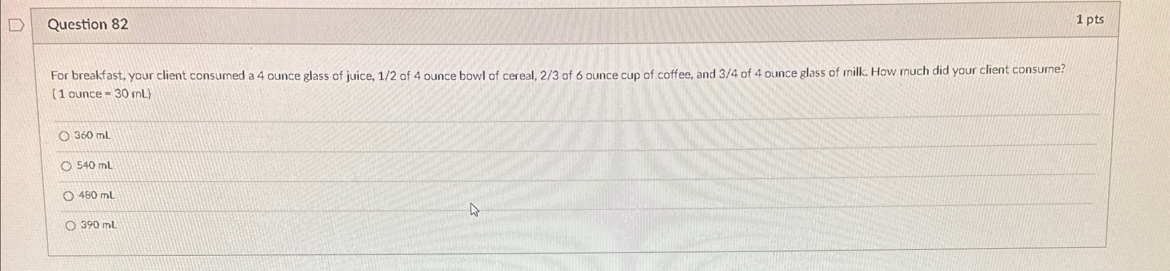 Solved Question 821 ﻿ptsFor breakfast, your client consumed | Chegg.com