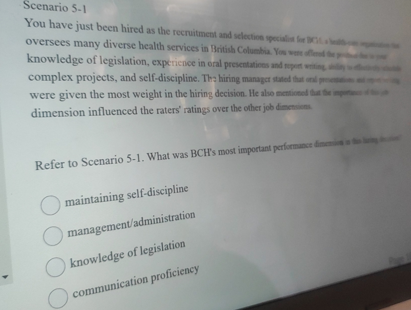 Solved Scenario 5-1 ﻿knowledge of legislation, experience in | Chegg.com