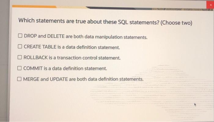 Solved Which are DDL statements? (Choose three) SAVEPOINT | Chegg.com