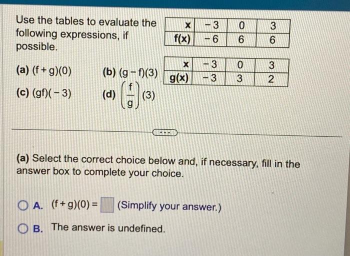 Solved Use the tables to evaluate the following expressions, | Chegg.com