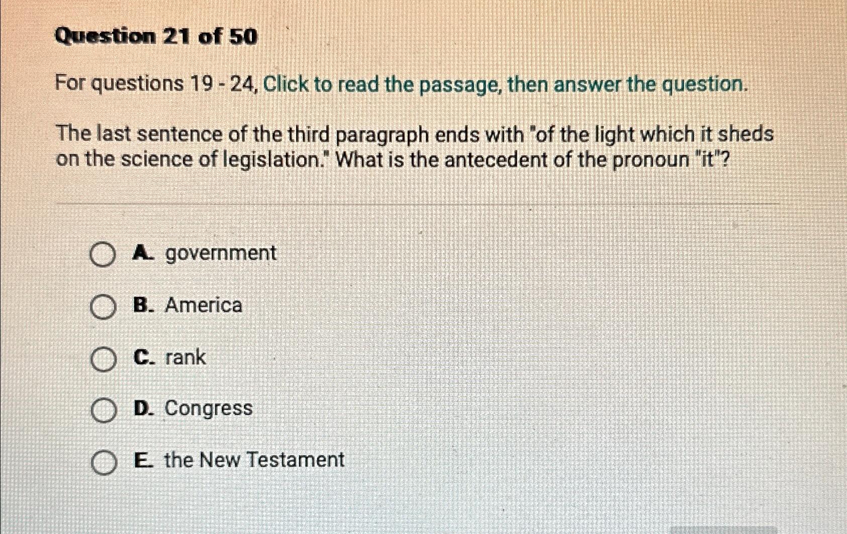 Solved Question 21 ﻿of 50For questions 19-24, ﻿Click to read | Chegg.com