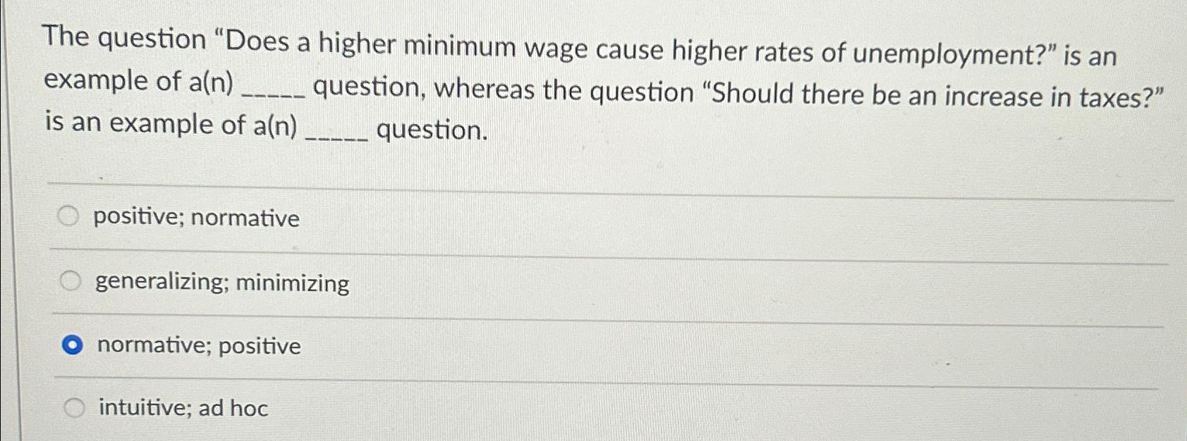 Solved The question "Does a higher minimum wage cause higher | Chegg.com