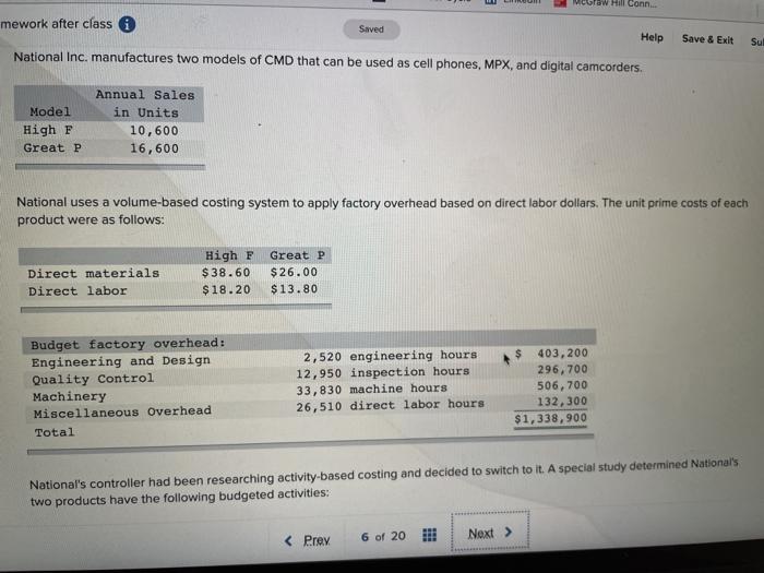 Solved Moraw Hill Conn... mework after class Saved Help Save | Chegg.com