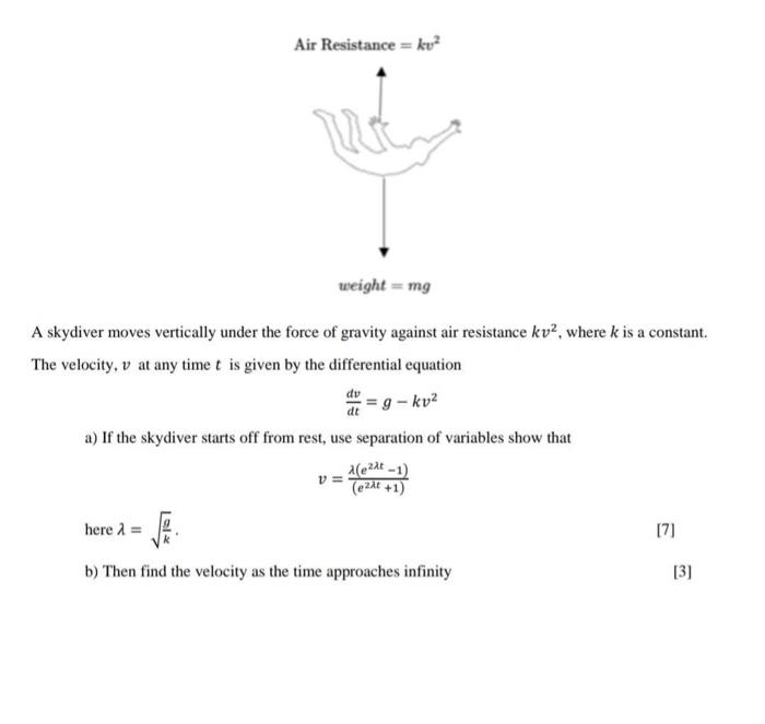 Solved A skydiver moves vertically under the force of | Chegg.com