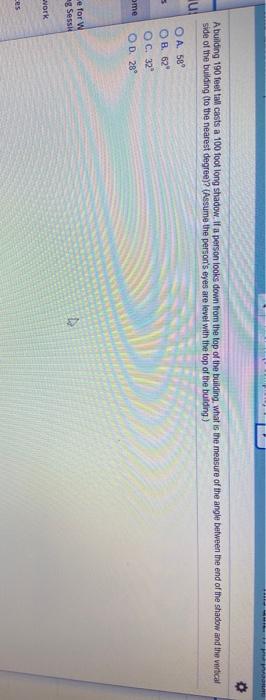 Solved A building 190 feet tall casts a 100 foot long | Chegg.com