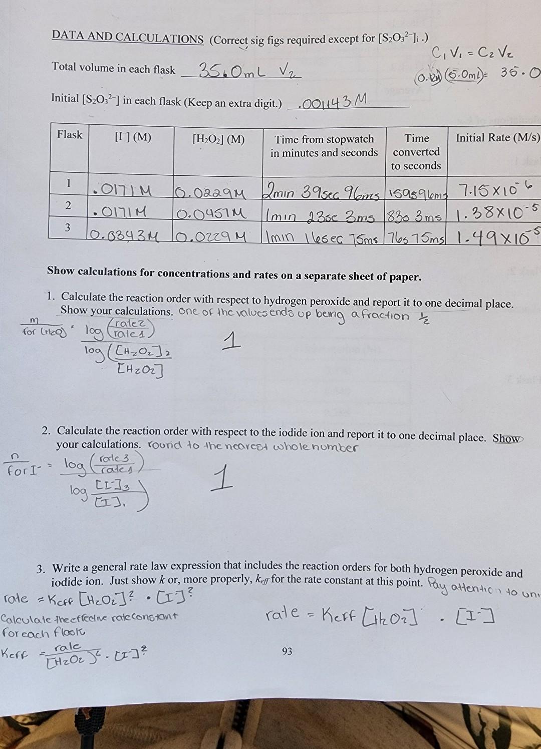 DATA AND CALCULATIONS (Correct sig figs required | Chegg.com