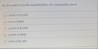 Solved At the point of profit maximization, the monopolist | Chegg.com