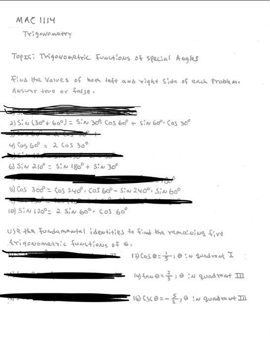 Solved MAC 1114 Trigonometry Topic Trigonometric functions | Chegg.com