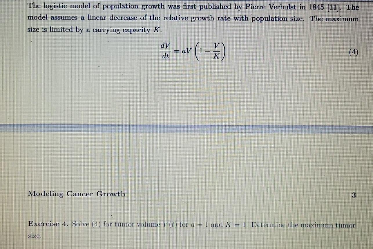 Solved The logistic model of population growth was first | Chegg.com
