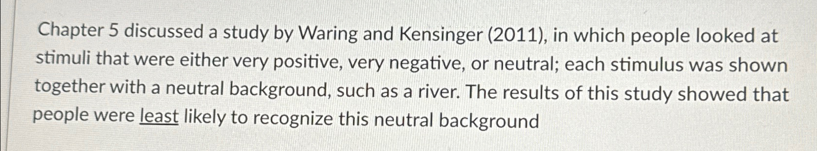 Solved Chapter 5 ﻿discussed a study by Waring and Kensinger | Chegg.com
