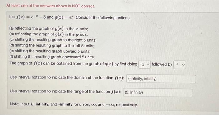 Solved Let f(x)=e−x−5 and g(x)=ex. Consider the following | Chegg.com Solved Let f(x)=e−x−5 and g(x)=ex. Consider the following | Chegg.com