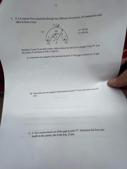 Solved 5. A 3.A current flows clockwise throogh four | Chegg.com