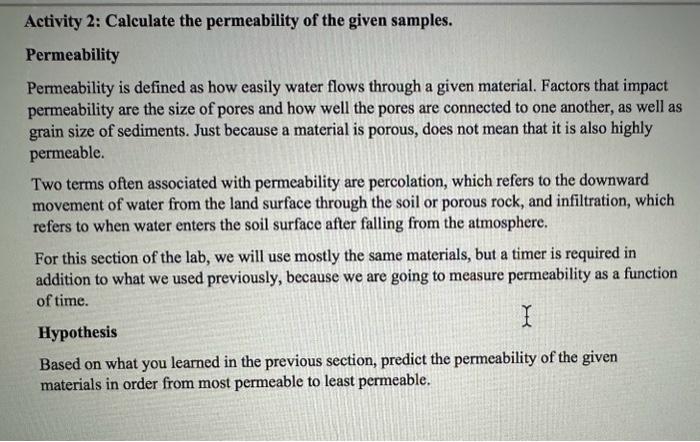Solved Activity 2: Calculate the permeability of the given | Chegg.com