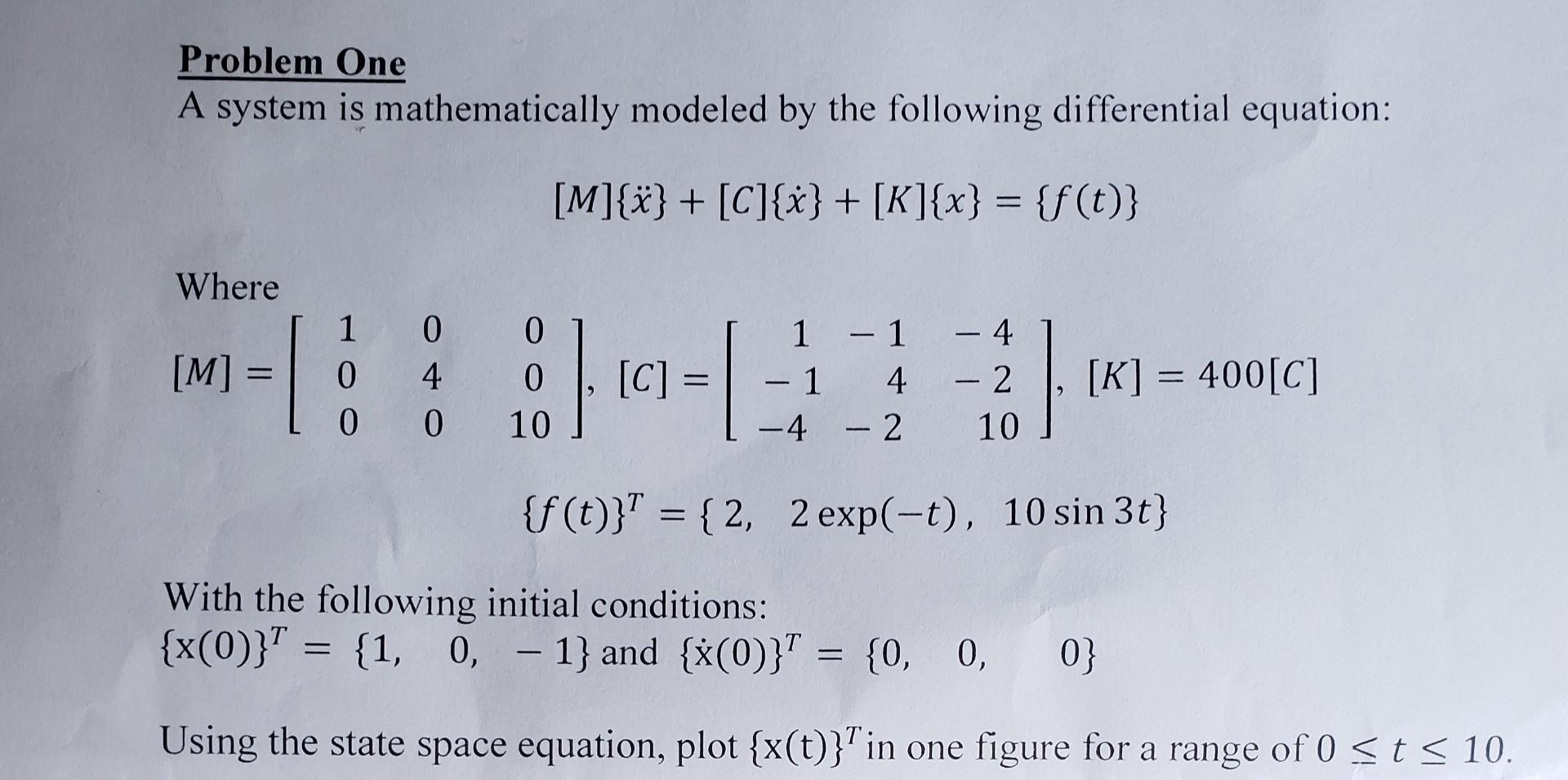 Solved Problem One A system is mathematically modeled by the | Chegg.com