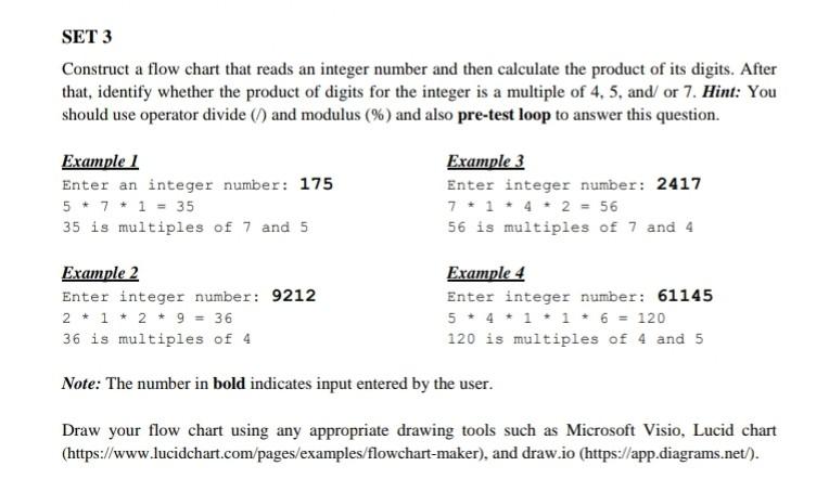Solved SET 3 Construct a flow chart that reads an integer | Chegg.com