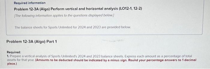 Solved Required information Problem 12-3A (Algo) Perform | Chegg.com