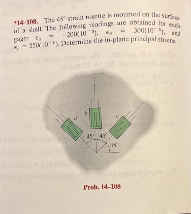 Solved *14-108. The 45∘ strain rosette is mounted on the | Chegg.com