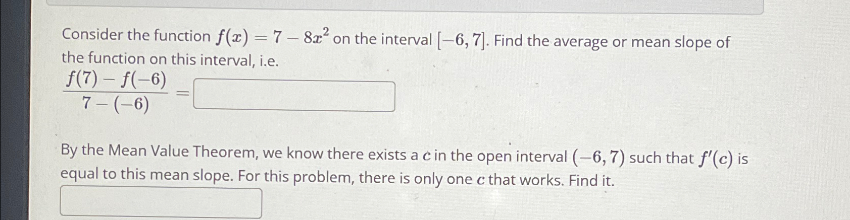 Solved Consider the function f(x)=7-8x2 ﻿on the interval | Chegg.com