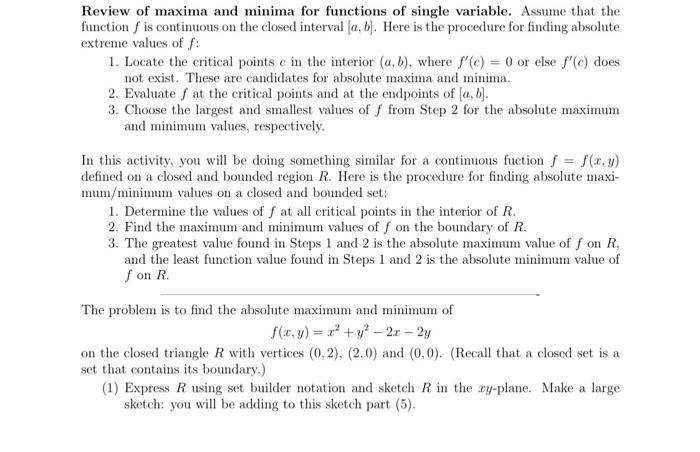 Solved Review of maxima and minima for functions of single | Chegg.com
