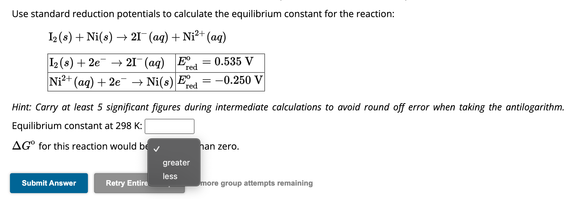 Solved Use standard reduction potentials to calculate the | Chegg.com