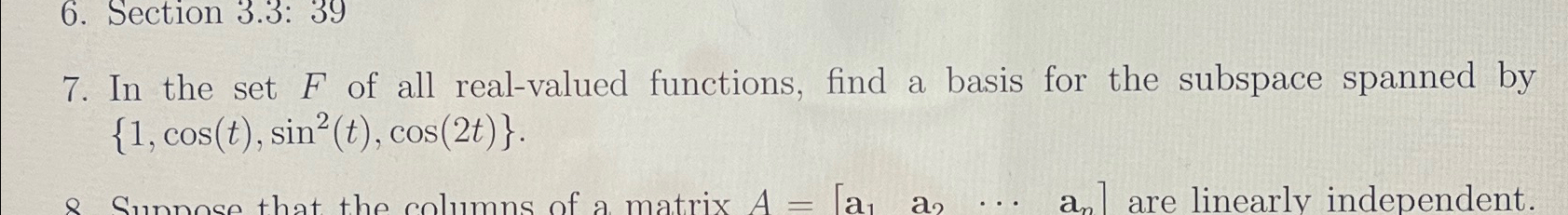 Solved In the set F ﻿of all real-valued functions, find a | Chegg.com