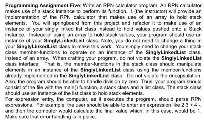 Solved Programming Assignment Five Write An Rpn Calculator 