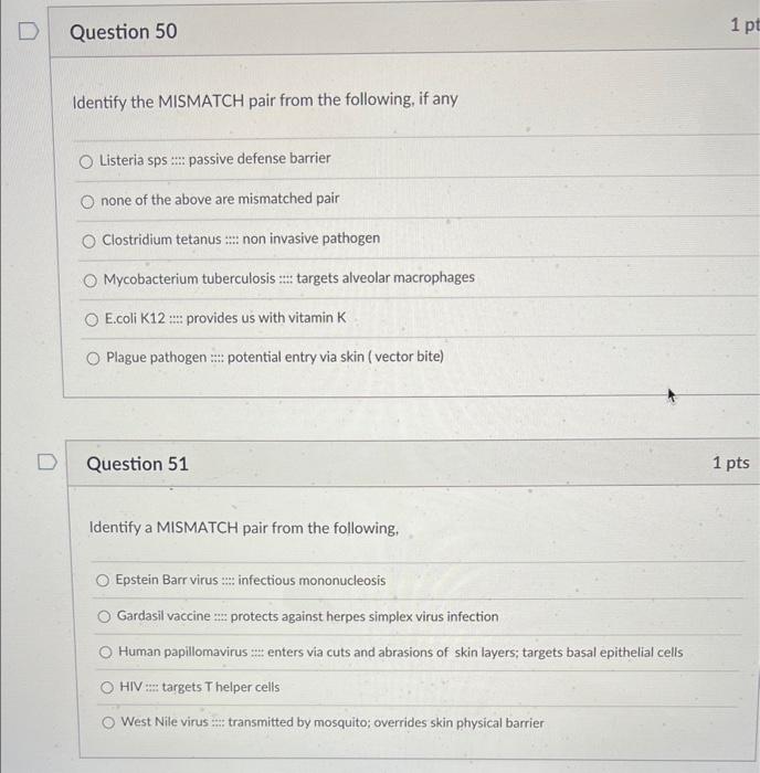 Solved D 1 pt Question 50 Identify the MISMATCH pair from | Chegg.com