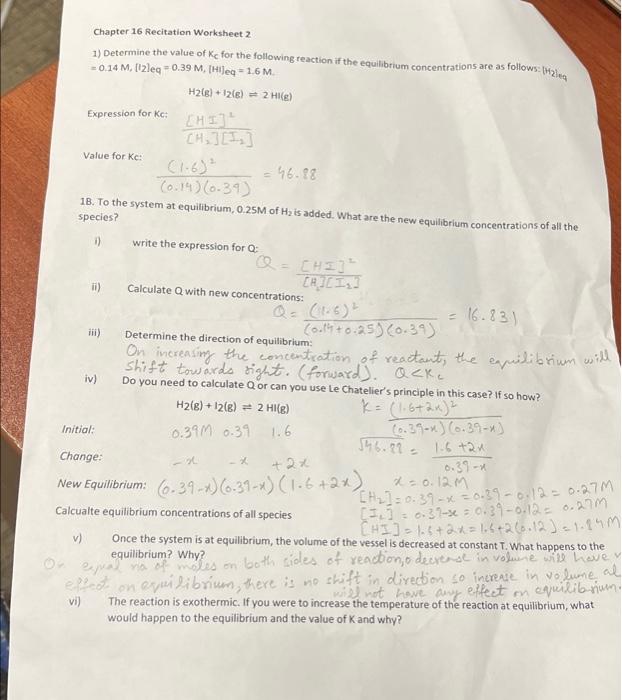 Solved Chapter 16 Recitation Worksheet 2 1) Determine the | Chegg.com