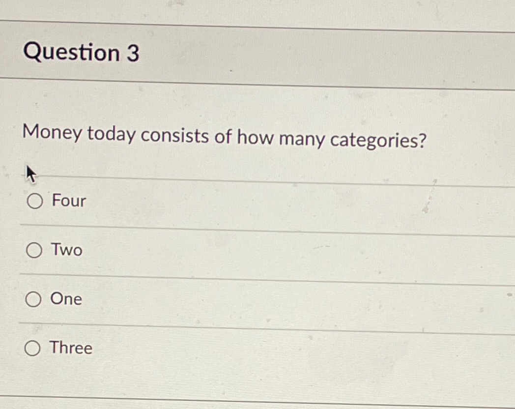 Solved Question 3Money today consists of how many | Chegg.com