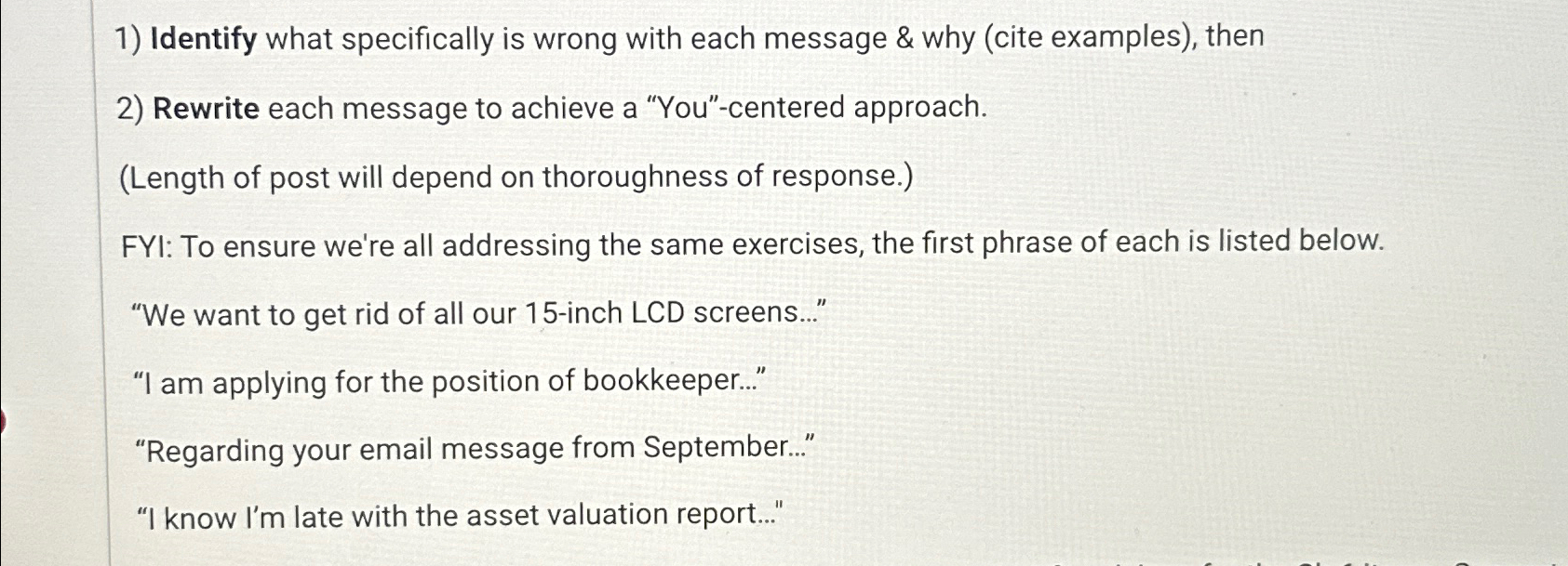 Solved Identify what specifically is wrong with each message | Chegg.com