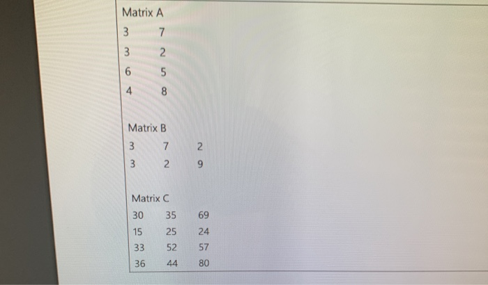 Solved Given a nxm matrix of integers A and a mxk matrix of | Chegg.com