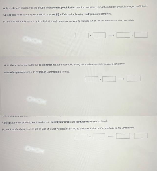 Solved Write a balanced equation for the double-replacement | Chegg.com