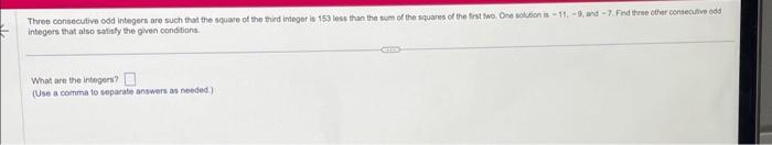 Solved Three consecutive odd integers are such that the | Chegg.com