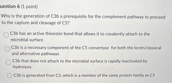 Solved Why is the generation of C3b a prerequisite for the | Chegg.com