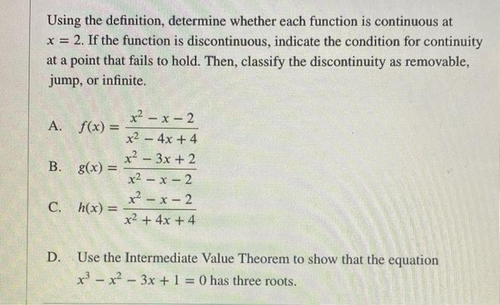 Solved Using the definition, determine whether each function | Chegg.com