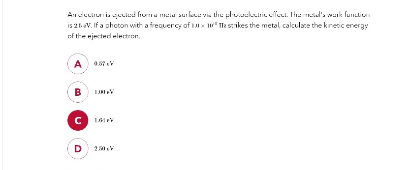 Solved An electron is ejected from a metal surface via the | Chegg.com