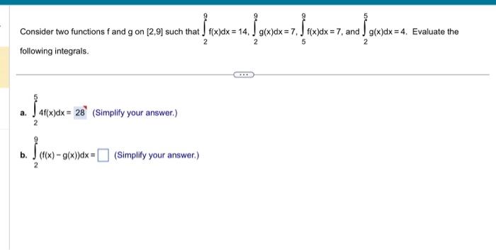 Solved Consider two functions f and g on [2,9] such that | Chegg.com
