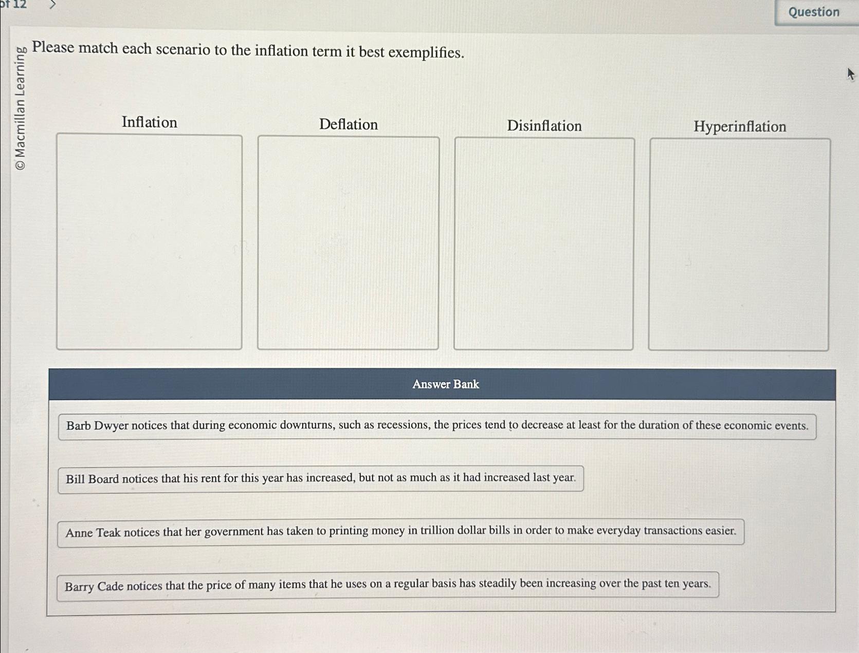 Solved Please match each scenario to the inflation term it | Chegg.com