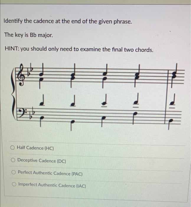Solved Identify the cadence at the end of the given phrase. | Chegg.com