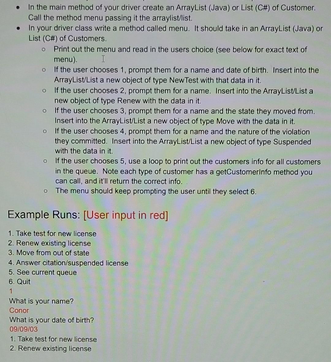 Solved In The Main Method Of Your Driver Create An