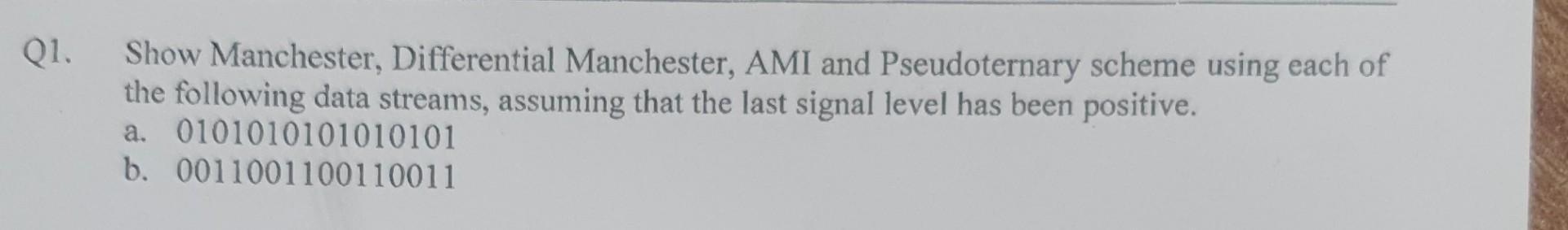 Solved 1. Show Manchester, Differential Manchester, AMI and | Chegg.com