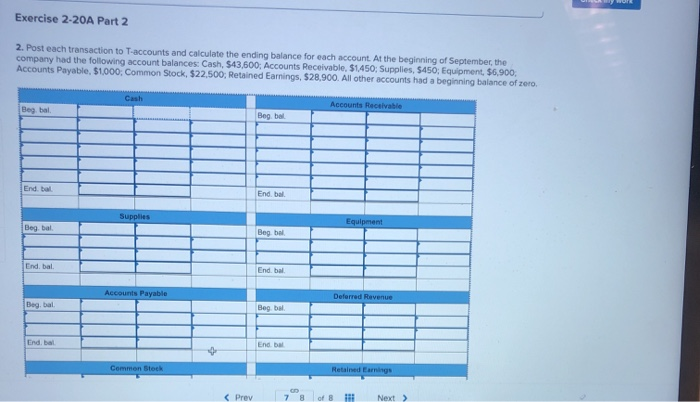 Solved Exercise 2-20A Record transactions, post to | Chegg.com
