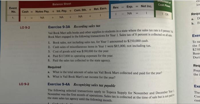 Exercise 9-3A Recording sales tax Vail Book Mart | Chegg.com
