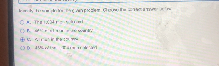 Solved Identify the sample for the given problem. Choose the | Chegg.com