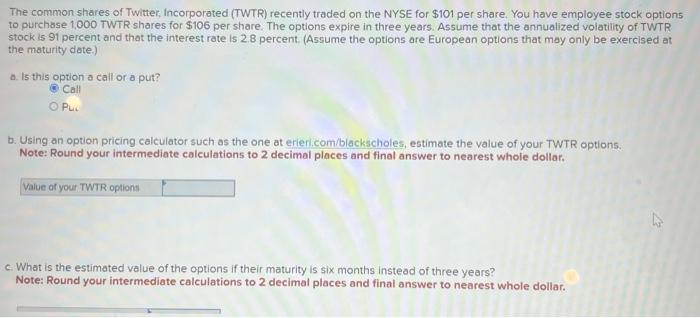 Solved b. Using an option pricing calculator such as the one | Chegg.com