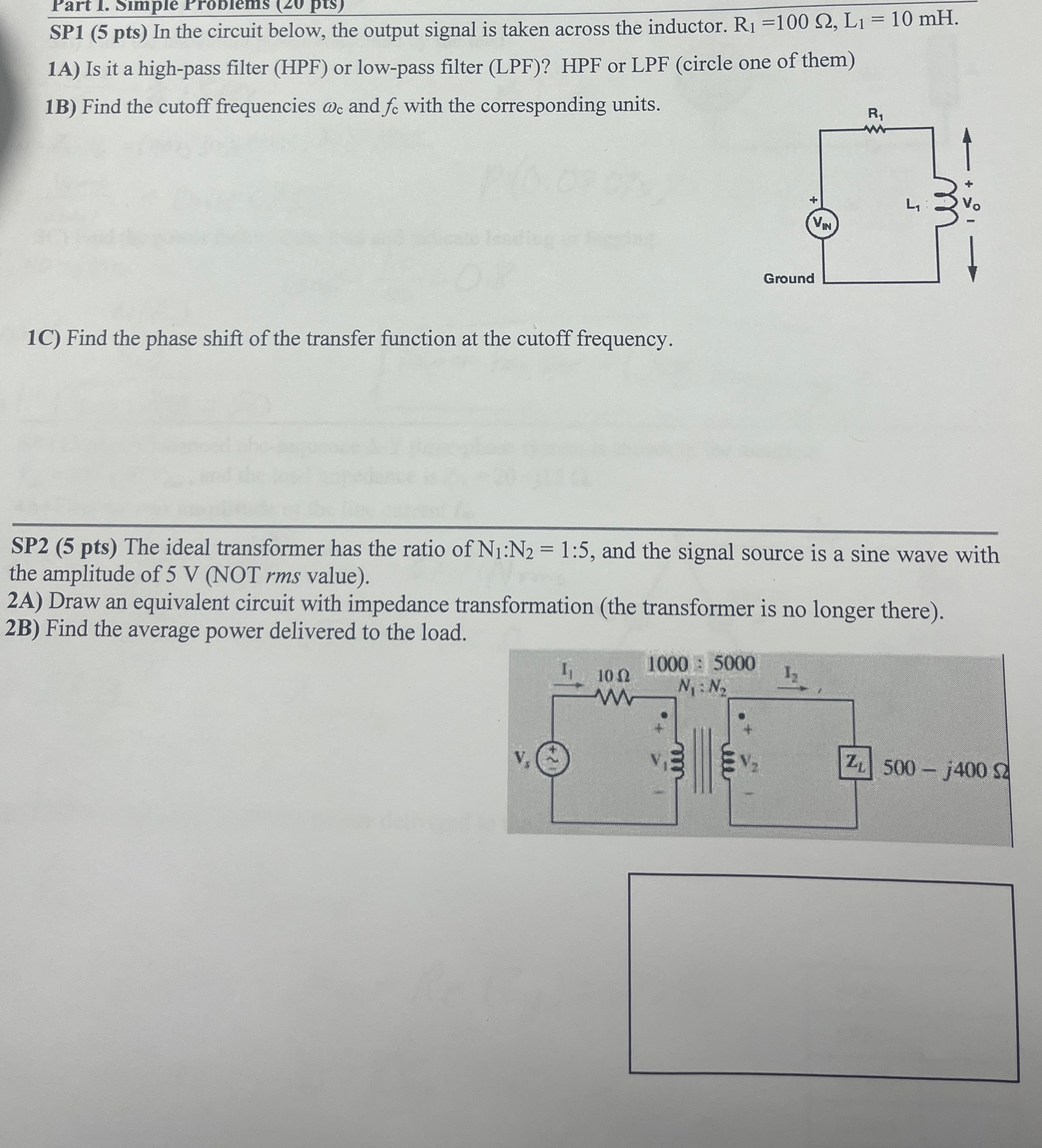 Solved SP1 (5 ﻿pts) ﻿In the circuit below, the output signal | Chegg.com