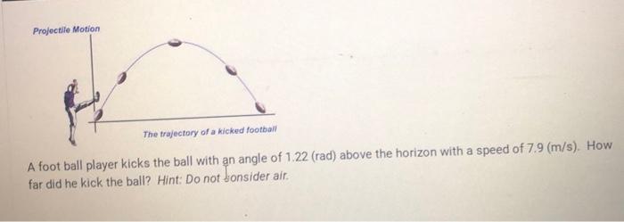 Solved Projectile Motion The trajectory of a kicked football | Chegg.com