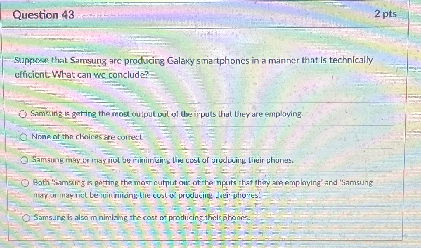 Solved Question 432ptsSuppose that Samsung are producing | Chegg.com