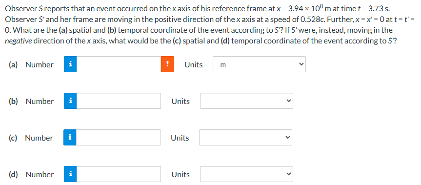 Solved observer S reports that an event occurred on the x | Chegg.com