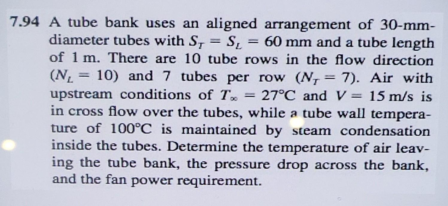 Solved 7.94 A tube bank uses an aligned arrangement of 30−mm | Chegg.com